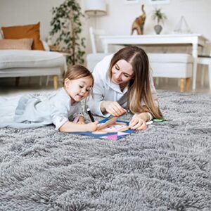 Comeet Fluffy Shaggy Area Rugs for Bedroom, 5'X8', Grey Rug Soft Shag Rug for Living Room, Anti-Skid Bedside Rug for Kids Room, Shaggy Throw Rug for Nursery Room, Dorm Home Decor Furry Carpet