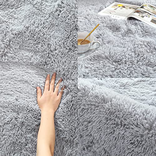 Comeet Fluffy Shaggy Area Rugs for Bedroom, 5'X8', Grey Rug Soft Shag Rug for Living Room, Anti-Skid Bedside Rug for Kids Room, Shaggy Throw Rug for Nursery Room, Dorm Home Decor Furry Carpet