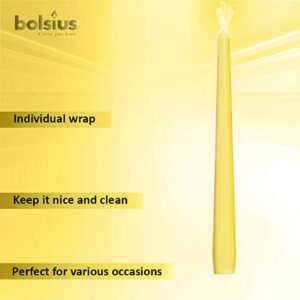 BOLSIUS Yellow Taper Candles - 12 Pack Individually Wrapped Unscented 10 Inch Dinner Candle Set - 8 Burn Hours - Premium European Quality - Smokeless & Dripless Household Wedding & Party Candlesticks