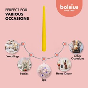 BOLSIUS Yellow Taper Candles - 12 Pack Individually Wrapped Unscented 10 Inch Dinner Candle Set - 8 Burn Hours - Premium European Quality - Smokeless & Dripless Household Wedding & Party Candlesticks