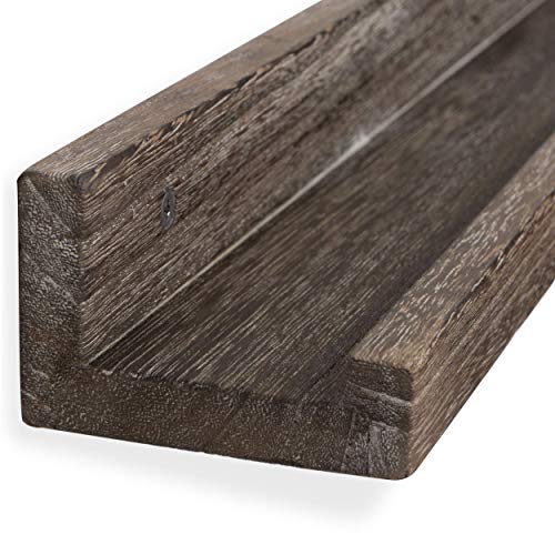 Rustic State Ted Wall Mount Extra Long Narrow Picture Ledge Photo Frame Display - 60 Inch Floating Wood Shelf for Living Room Office Kitchen Bedroom Bathroom - Torched Brown - Set of 2