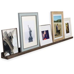 rustic state ted wall mount extra long narrow picture ledge shelf photo frame display – 60 inch floating wood shelf for living room office kitchen bedroom bathroom décor – torched brown