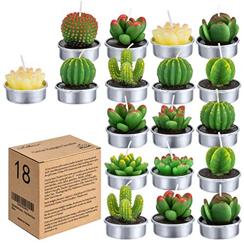 Cactus Tealight Candles(18 Pcs Gift Boxed), Artificial Succulents Decorative Tea Light Candles ,Perfect for Birthday Wedding Party Home Decor