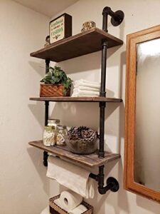 dr.iron industrial pipe wall bathroom shelf rustic bathroom shelves with towel bar,24″ towel shelfs for bathroom,farmhouse bathroom shelving unit storage (3 tier-24)