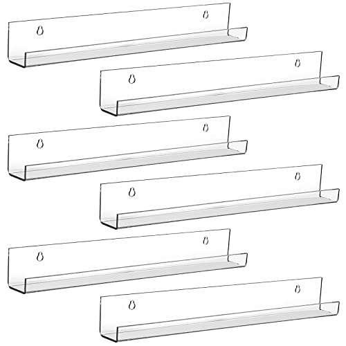 Fasmov 6 Pack 15 Inch Acrylic Floating Bookshelf, Invisible Wall Bookshelves for Kids Room, Living Room, Office, Bedroom, Bathroom, Kitchen