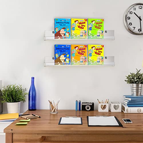 Fasmov 6 Pack 15 Inch Acrylic Floating Bookshelf, Invisible Wall Bookshelves for Kids Room, Living Room, Office, Bedroom, Bathroom, Kitchen