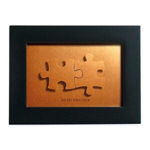 we fit together puzzle paper cut art – gift for 8th anniversary, valentines day gift for him or her – diy the name and date on bronze color jigsaw