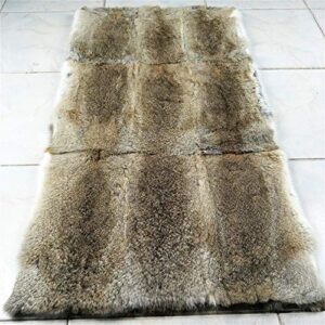 100% natural rabbit fur bed throw blanket,rug,rabbit fur blankets/plates furry soft warm lush fur throw home decoration reprocessed diy materials (21.65″ x 43.3″ straw yellow)