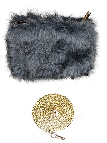 C.C Women's Evening Faux Fur Fuzzy Crossbody Shoulder Bag Clutch Purse, Furry Dark Gray