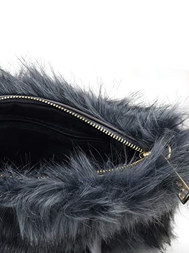 C.C Women's Evening Faux Fur Fuzzy Crossbody Shoulder Bag Clutch Purse, Furry Dark Gray