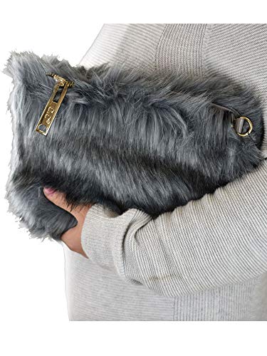 C.C Women's Evening Faux Fur Fuzzy Crossbody Shoulder Bag Clutch Purse, Furry Dark Gray