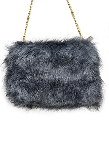 C.C Women's Evening Faux Fur Fuzzy Crossbody Shoulder Bag Clutch Purse, Furry Dark Gray