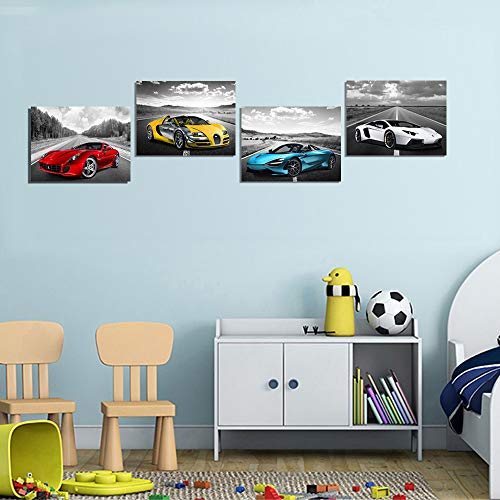 Car Poster Decor Black and White Wall Art Framed Car Art for Men Boys Bedroom Décor Sports Posters Landscape Office Room Decor Gift for Teen Boys Ready to Hang