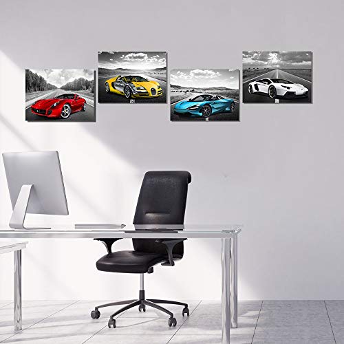 Car Poster Decor Black and White Wall Art Framed Car Art for Men Boys Bedroom Décor Sports Posters Landscape Office Room Decor Gift for Teen Boys Ready to Hang