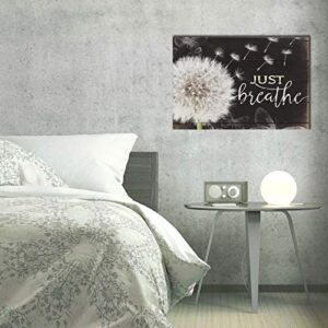 Just Breathe Wall Art Rustic Dandelion Canvas Black And White Flower Floral Painting Botanical Picture Giclee Matte Prints Home Decor For Kitchen Bedroom Living Room Bathroom 16x24 Inch…