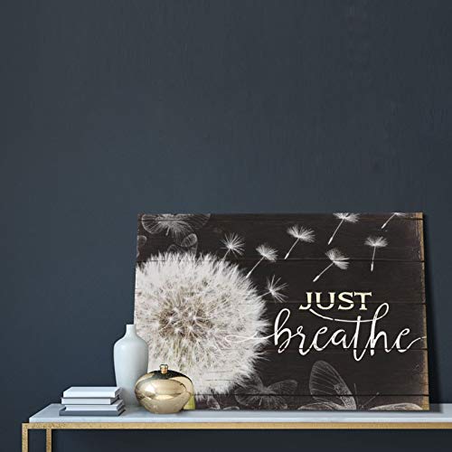 Just Breathe Wall Art Rustic Dandelion Canvas Black And White Flower Floral Painting Botanical Picture Giclee Matte Prints Home Decor For Kitchen Bedroom Living Room Bathroom 16x24 Inch…