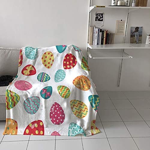 Flannel Fleece Throw Blanket for Sofa Couch Bed Easter Colorful Eggs Soft Cozy Lightweight Blanket for Adults/Kids 39x49inch