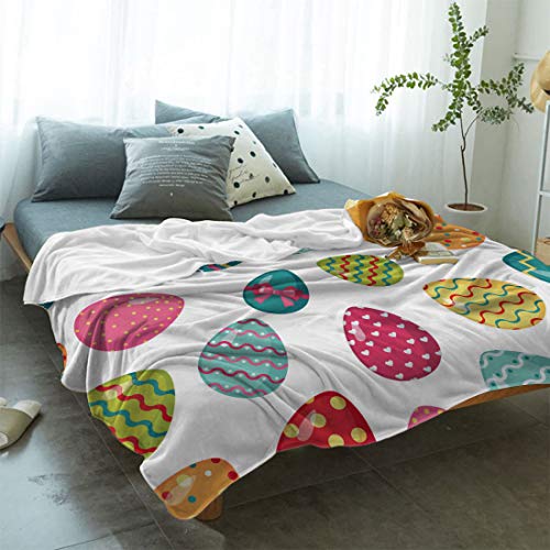 Flannel Fleece Throw Blanket for Sofa Couch Bed Easter Colorful Eggs Soft Cozy Lightweight Blanket for Adults/Kids 39x49inch