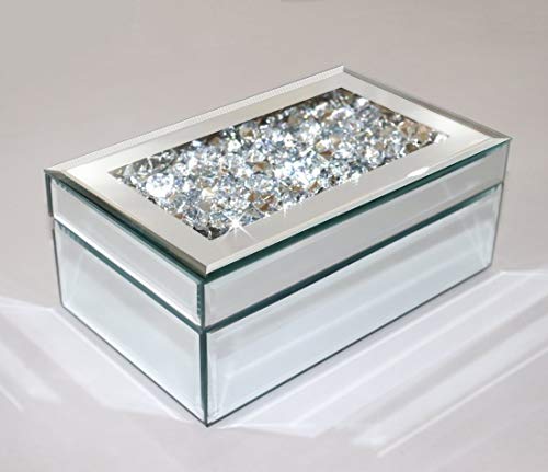 Qmdecor Luxury Silver Crushed Diamond Glass Mirrored Jewelry Box Organizer Storage Jewelry Box For Women