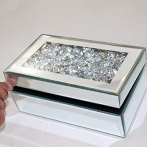 Qmdecor Luxury Silver Crushed Diamond Glass Mirrored Jewelry Box Organizer Storage Jewelry Box For Women