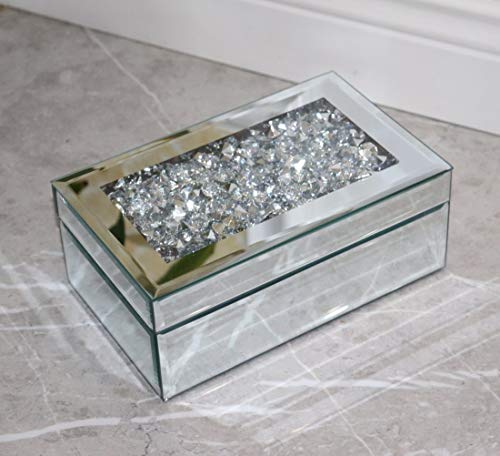 Qmdecor Luxury Silver Crushed Diamond Glass Mirrored Jewelry Box Organizer Storage Jewelry Box For Women