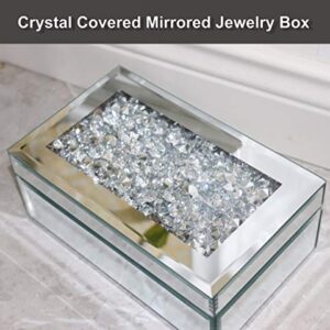 Qmdecor Luxury Silver Crushed Diamond Glass Mirrored Jewelry Box Organizer Storage Jewelry Box For Women