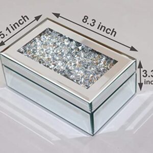 Qmdecor Luxury Silver Crushed Diamond Glass Mirrored Jewelry Box Organizer Storage Jewelry Box For Women