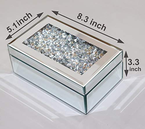 Qmdecor Luxury Silver Crushed Diamond Glass Mirrored Jewelry Box Organizer Storage Jewelry Box For Women