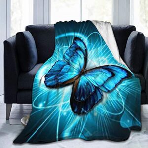 blue butterfly printed blanket throw lightweight super soft micro fleece throw blankets fit couch bed living room sofa chair 60″x50″