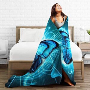 Blue Butterfly Printed Blanket Throw Lightweight Super Soft Micro Fleece Throw Blankets Fit Couch Bed Living Room Sofa Chair 60"X50"