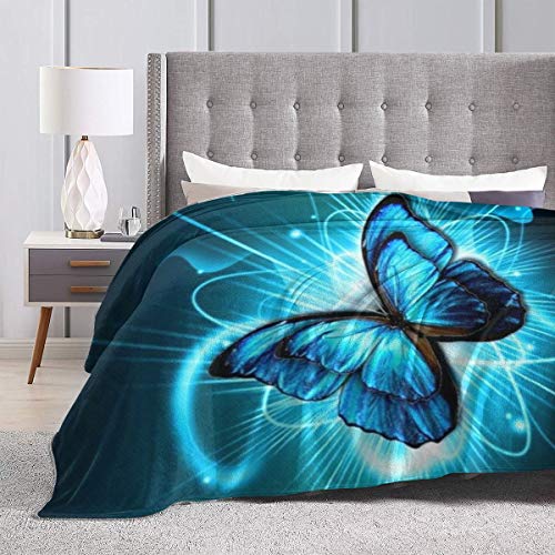 Blue Butterfly Printed Blanket Throw Lightweight Super Soft Micro Fleece Throw Blankets Fit Couch Bed Living Room Sofa Chair 60"X50"