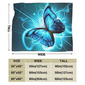 Blue Butterfly Printed Blanket Throw Lightweight Super Soft Micro Fleece Throw Blankets Fit Couch Bed Living Room Sofa Chair 60"X50"