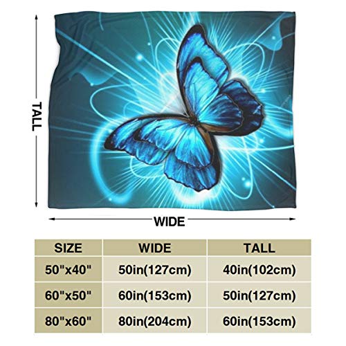 Blue Butterfly Printed Blanket Throw Lightweight Super Soft Micro Fleece Throw Blankets Fit Couch Bed Living Room Sofa Chair 60"X50"