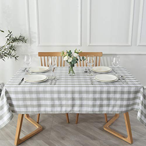 maxmill Rectangle Checkered Tablecloth Waterproof Spillproof Wrinkle Resistant Buffalo Plaid Heavy Weight Table Cloth Gingham Table Cover for Outdoor and Indoor Use, 52 x 70 Inch Grey and White