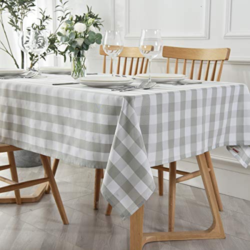 maxmill Rectangle Checkered Tablecloth Waterproof Spillproof Wrinkle Resistant Buffalo Plaid Heavy Weight Table Cloth Gingham Table Cover for Outdoor and Indoor Use, 52 x 70 Inch Grey and White