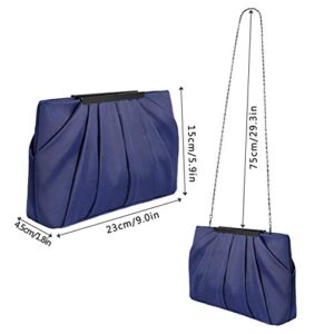 expouch Womens Pleated Satin Evening Handbag Clutch Navy Clutch Purse With Detachable Chain Strap Wedding Cocktail Party Bag