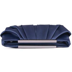 expouch Womens Pleated Satin Evening Handbag Clutch Navy Clutch Purse With Detachable Chain Strap Wedding Cocktail Party Bag