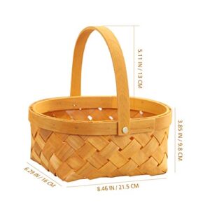 VOSAREA Woven Basket with Handles Storage Basket Rattan Portable Handmade Storage Container Woven Basket Shopping Basket for Dorm Office Home Garden Basket