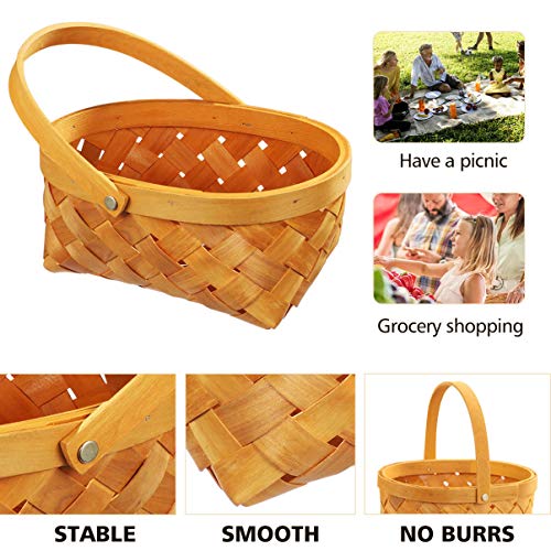 VOSAREA Woven Basket with Handles Storage Basket Rattan Portable Handmade Storage Container Woven Basket Shopping Basket for Dorm Office Home Garden Basket