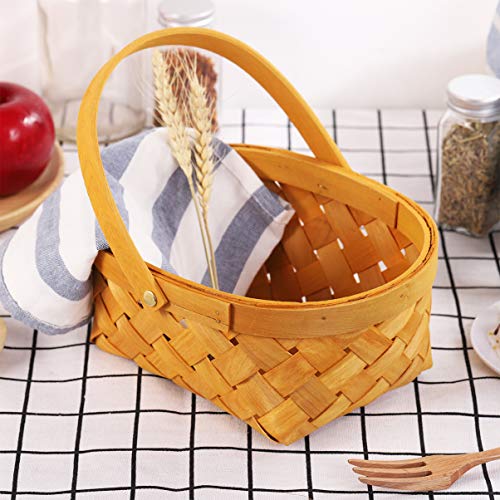 VOSAREA Woven Basket with Handles Storage Basket Rattan Portable Handmade Storage Container Woven Basket Shopping Basket for Dorm Office Home Garden Basket