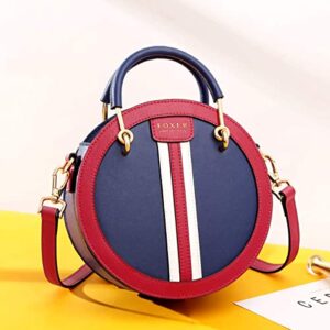 Leather Circular Cross body Handbags for Women, Genuine Leather Ladies Round Crossbody Bags with Adjustable Strap Small Womens Fashion Shoulder Bags Mini Girls Cowhide Messenger Purses(Blue)