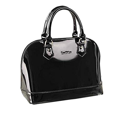 Yan Show Women's Satchel Purse Large Tote Lady Shoulder Bag Patent Leather Handbag Top Handle Shell Bag (black-1)