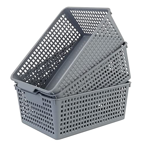 DynkoNA 3-Pack Large Storage Basket Bin, Plastic Organizer Bins