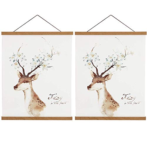 2 Pack Magnetic Poster Hanger Frame, 20x28 20x30 20x26 Light Wood Wooden Magnet Canvas Artwork Print Dowel Poster Hangers Frames Hanging Kit (Teak Wood, 20", 2 Packs)