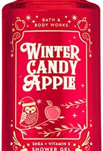 Bath and Body Work Winter Candy Apple Candle Gift Set, 3 Wick and Single Wick Candles, Full Size Body lotion, Shower Gel with Gingham Gift Bag and Tissue