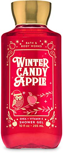 Bath and Body Work Winter Candy Apple Candle Gift Set, 3 Wick and Single Wick Candles, Full Size Body lotion, Shower Gel with Gingham Gift Bag and Tissue