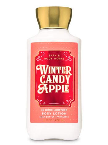 Bath and Body Work Winter Candy Apple Candle Gift Set, 3 Wick and Single Wick Candles, Full Size Body lotion, Shower Gel with Gingham Gift Bag and Tissue