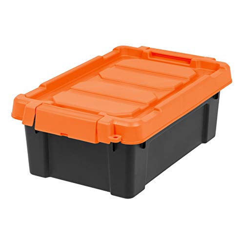 IRIS USA 3 Gallon Heavy-Duty Plastic Storage Bins, 5 Pack, Store-It-All Container Totes with Durable Lid and Secure Latching Buckles, Garage and Metal Rack Organizing, Black/Orange