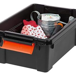 IRIS USA 3 Gallon Heavy-Duty Plastic Storage Bins, 5 Pack, Store-It-All Container Totes with Durable Lid and Secure Latching Buckles, Garage and Metal Rack Organizing, Black/Orange