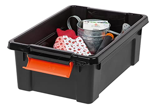 IRIS USA 3 Gallon Heavy-Duty Plastic Storage Bins, 5 Pack, Store-It-All Container Totes with Durable Lid and Secure Latching Buckles, Garage and Metal Rack Organizing, Black/Orange